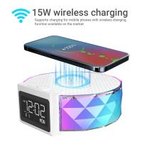 China RGB Bedside Night Light 10W Smart Bluetooth Speaker Wireless Charging Lamp Clock Mobile Dock for sale