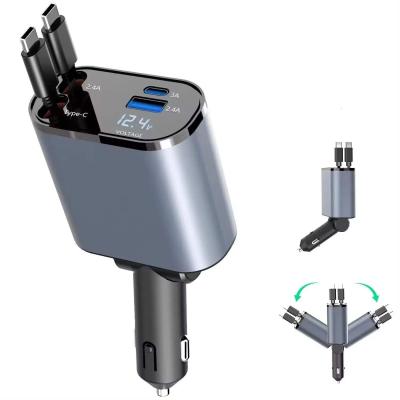 China 100w Lighter Universal Phone 4 in 1 Usb Type c Retractable Car Charger Fast Charging for sale