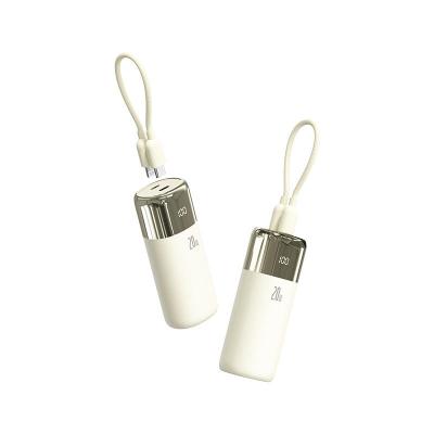 China Slim Power Bank Keychain Powerbank 20W 10000mAh Fast Charging Lipstick Size Portable Charger with Built-in Cables for sale