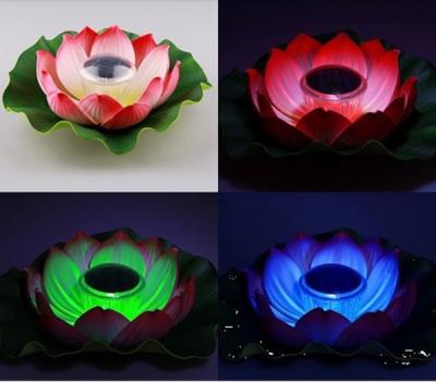 China Solar Powered Colorful LED Floating Rotating Lotus Lamp Pond Light for sale