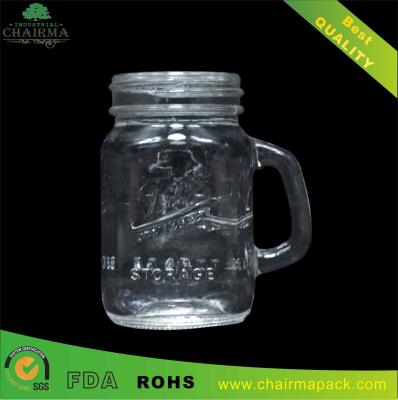 China 120ml square Glass Mason Jar with Handle Glass Drinking Jar for sale