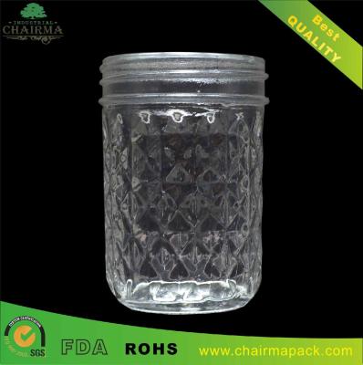 China 200ml Edge Embossed  Glass Fruit Jam Mason Jar for sale