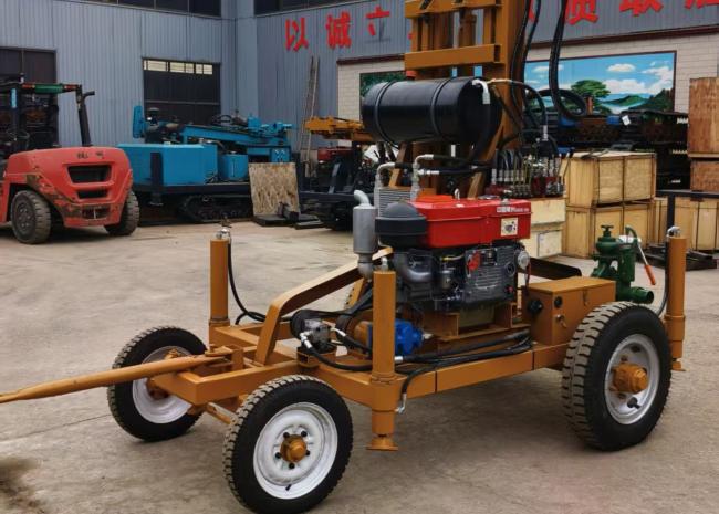 Water well drilling machine showing full rig setup