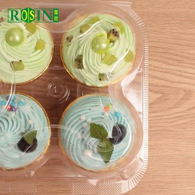 China 4 Hole Plastic Cupcake Packaging With Transparent PET Hinge Clamshell for sale