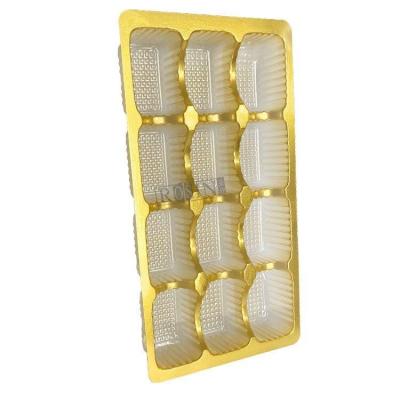 China 12 Cavity Plastic Chocolate Packaging Golden Chocolate Blister Packaging Tray for sale