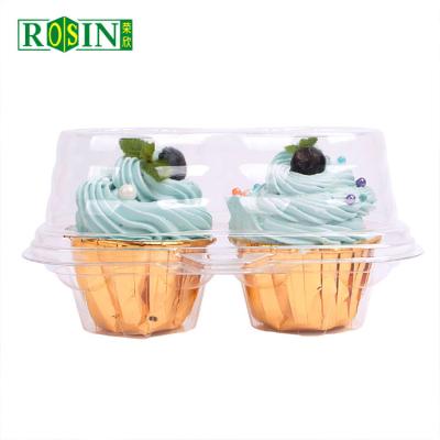 China Transparent Plastic Bakery Packaging 2 Count Plastic Cupcake Containers for sale