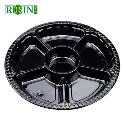 China Round Disposable Fruit Packaging Box 6 Cavity Black Based With Anti Fog Clear Lid for sale