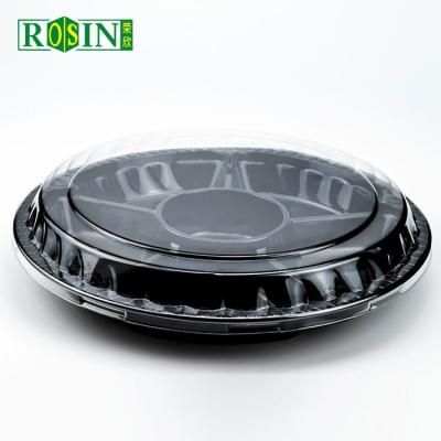China Round Disposable Fruit Packaging Box 6 Cavity Black Based With Anti Fog Clear Lid for sale
