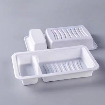 China Customized disposable white PP thickened 2 cavity plastic salmon and seafood fresh meat tray for sale