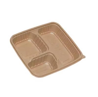 China Customizable 3 Division Disposable Compostable To-Go Container Hinged Take Away Food Container Rice Husk Disposable Lunch Box for sale