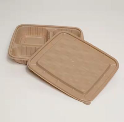 China Customizable 3 Division Disposable Compostable To-Go Container Hinged Take Away Food Container Rice Husk Disposable Lunch Box for sale