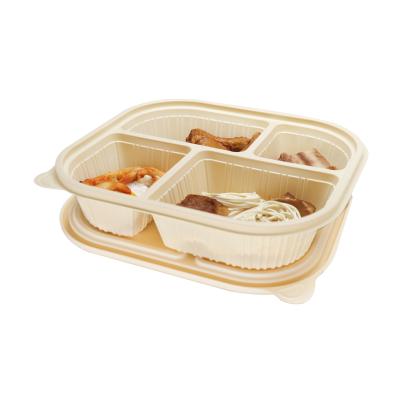 China Customized disposable corn starch 4 grid biodegradable lunch box with lid co- friendly partition lunch box for sale