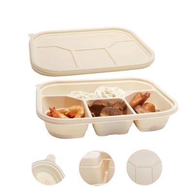 China Customized disposable corn starch 4 cavity biodegradable food container with lid takeaway lunch box for sale