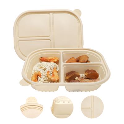 China Customized 750ml Capacity 3 Compartment Industrial Compostable Corn Starch Food Container Biodegradable Lunch Box for sale