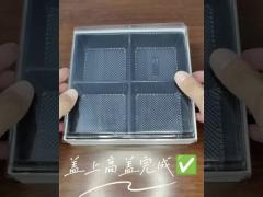 Caixa de sushi de plástico descartável de PP personalizada bandeja de sushi preto recipiente de carne de sushi rectangular formado a vácuo com tampa anti-neve PS transparente