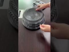 Groothandel zwart plastic plastic fruit Dim sum wegwerp groot rond sushi sashimi bord meenemen verpakkingsdoos met deksel