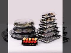 Fabricant grossiste de boîtes d'emballage de sushis noirs à emporter boîtes de sushis à vide formées boîtes d'emballage en plastique de qualité alimentaire