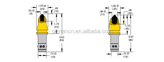 C31 /C21 auger bullet trencher drill bit 25mm teeth and holder for hard rock cutting