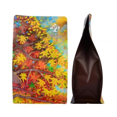 China Eco Friendly Flat Block Bottom Coffee Bean Packing Bag With Zipper And Valve for sale