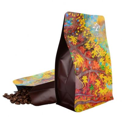 China Custom Printed Matte Black Flat Square Bottom Coffee Packaging for sale