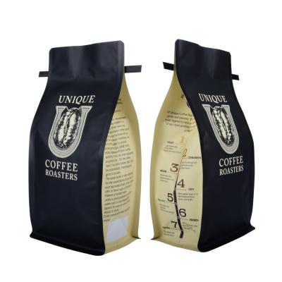 China Hot Sale Laminated Poly Pouches Matte Black Box Bottom Coffee Bag for sale