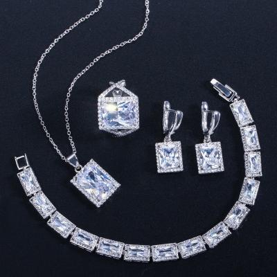 Китай White Gold Color Luxury Bridal CZ Crystal Necklace and Earring Sets Big Wedding Jewelry Sets For Brides продается