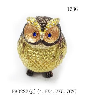 Alloy metal owl shape with rhinestone Mini Owl antique jewelry box