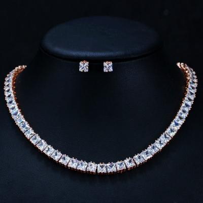 Китай Simple Female White Crystal Jewelry Set Charm Necklace Bracele Earring Ring For Women Ring Bracelet Wedding Necklace продается