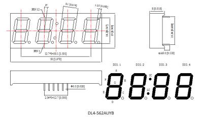 China 4 cijfer 7 Segment LEIDENE Vertoningen Grijze Oppervlakte 6 Spelden 0,56“ 14.2mm ONDERDOMPELINGStype 2.2V Te koop
