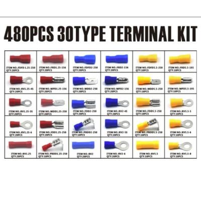 China 480pcs Insulated Terminals Electrical Crimp Connector Butt Spade Ring Fork Terminal Set Kit With Case for Year Universal for sale