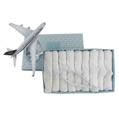 China 100% cotton cold/hot airline refreshing towel in tray  cotton disposable lemon scented airline refreshing hot cool towel for sale