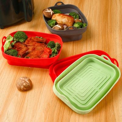 China Rectangle Reusable Air Fryer Food Safe Air Fryer Silicone Pot Basket Liner Silicone Baking Pan Air Fryer Liners for sale