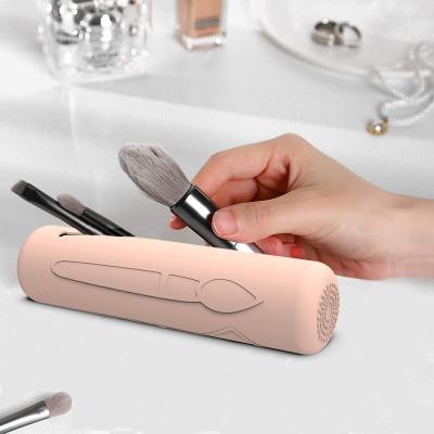 China New Silicone Travel Organizer Acrylic Cosmetic Bag And Tools Makeup Brush Holder Container for sale