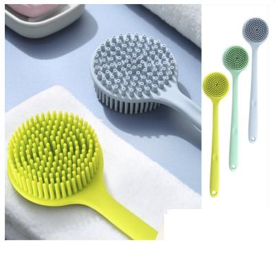 China Amazon Hot Silicone Bath Brush Long Handle Body Back Massage Double Face Soft Bath Products for sale