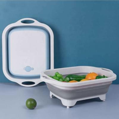 China 2-in-1 Multi-Function Folding Cutting Board Drain Basket, Fruits Vegetables Wash and Drain Basket Sink Storage Basket for sale