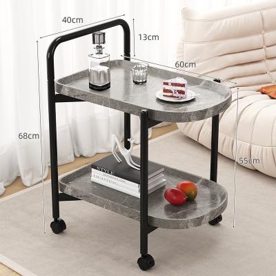 China Modern Movable Sofa Side Snack Trolley Bedside Corner Table Storage Rack Shelf Living Room Furniture-Panel Wood Style for Home for sale