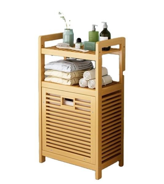 Quality Tilt-Out Double Tiers Bamboo Laundry Hamper Basket with Removable Canvas Storage Bin for Cleaning Clothing or Bathroom Use for sale