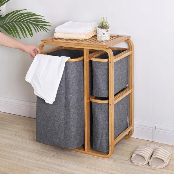 Quality 3 Compartment Cabinet Laundry Hamper Sorter with Storage for Dirty Clothes Easy to Use Basket Shelf for sale
