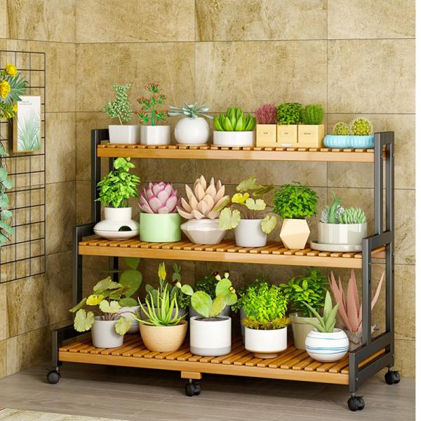 Quality Indoor Multilayer Storage Rack Bamboo Flower Pot Display Stand with Ladder Style for Garden Balcony for sale