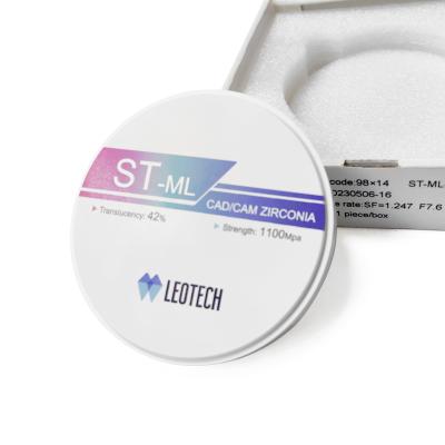 China ST-ML Multi-Layer Zirconia Block , 1100MPa Strength , 16 Shades for Posterior Dental Crowns for sale
