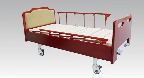 Quality Manual Double-Crank Nursing Bed with Wooden Headboard (Upholstered or Perforated Options) - Wooden Series for sale
