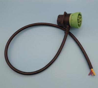 China Deutsch 9 Pin J1939 Green Female and Black Male Pass-through to Open End Cable for sale