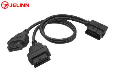 China OBD2 OBDII 16 Pin Right Angle Male aan Dubbele Vrouwelijke Ronde Gespleten y-Kabel for sale