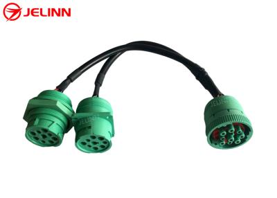 China Green Deutsch 9 Pin J1939 Female to J1939 Male Square Flange and Threaded J1939 Male Split Y Cable for sale