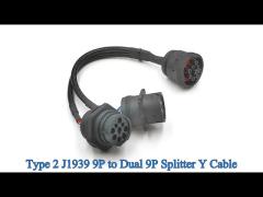 Deutsch 9-Pin J1939 Female to J1939 Male Square Flange & Threaded J1939 Male Splitter Y Cable