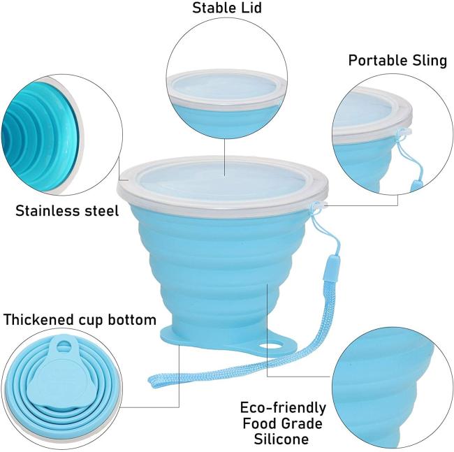 Close-up of the folding silicone cup's lid and strap