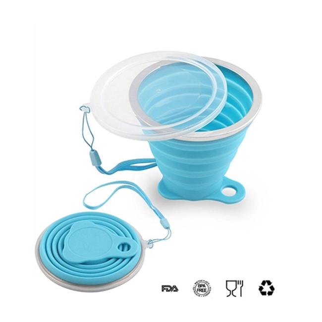 Folding silicone cup with measurement markings visible