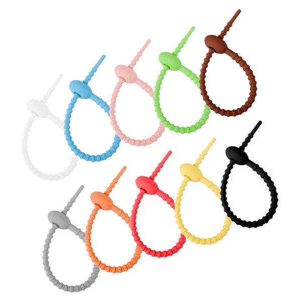 Quality Zip Reusable Silicone Cable Ties Adjustable 8.5 Inch Colorful for sale