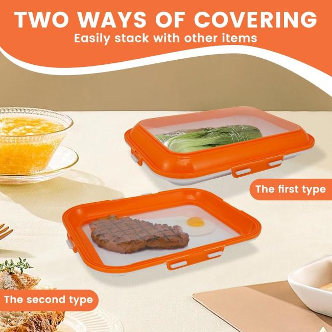 Close-up view of the food tray's flexible lid