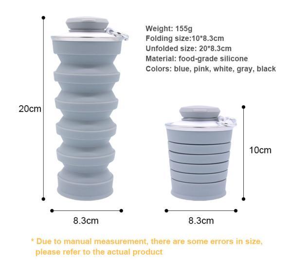 Quality 500ml Folding Silicone Bottle With Full Color / Silkscreen Printing Logo for sale